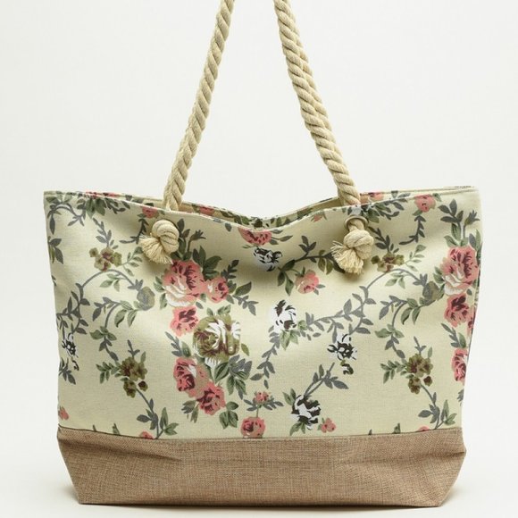 Justin Taylor | Bags | Justin Taylor Floral Rope Handle Tote | Poshmark